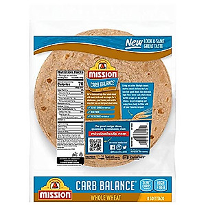 Mission Foods Carb Balance Whole Wheat Soft Taco, 8 ct 2 Bags 0g Trans Fat per serving