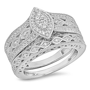 Dazzlingrock Collection 14K Round Blue Sapphire & White Cubic Zirconia CZ Engagement Ring Set, White Gold, Size 7