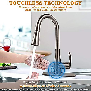 Touchless Kitchen Faucet, Kitchen Sink Faucet with Pull Down Sprayer, Dual Function Pull Out Spray Head, One Hole and 3 Hole Deck Mount, Single Handle for Automatic Motion Sensor, Brushed Nickel
