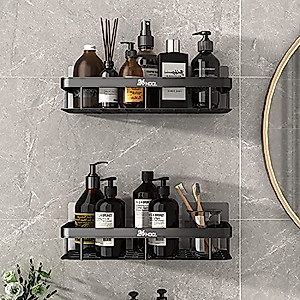 24HOCL 2 Pack Shower Caddy Shelf, No Drilling Traceless Adhesive Shelf Wall Mounted, Storage Organizer Rack Basket for Bathroom, Lavatory, Washroom, Restroom, Shower, Toilet, Kitchen Black