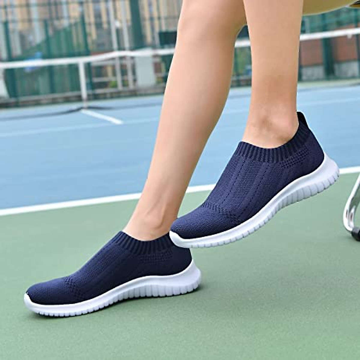 LANCROP Women's Casual Tennis Shoes - Comfortable Knit Gym Walking Slip On Sneakers Wide 9.5 M US, Label 41 Navy