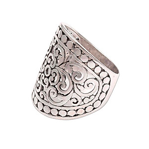 NOVICA Artisan Handmade .925 Sterling Silver Band Ring Wide from Indonesia Tone 'Memory of Bali'