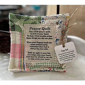 Darciamou Prayer Quilt with Cross Inside, Mini Vintage Prayer Quilt Squares, Handmade Sew Individually Vintage Prayer Quilt Squares, Symbolism Poems Quilts Serenity Prayer Blanket (Prayer Quilt)