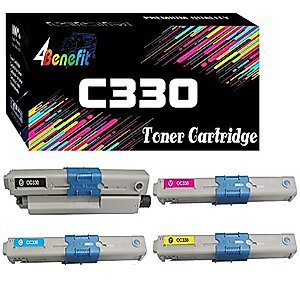 Dell (Set of 4) 4Benefit B/C/Y/M Compatible Replacement OKI C330 Toner Cartridge OKI Type C17 BCYM Color-Combo for Use in OKI C330dn MC361 MC362w C530dn MC561 MC562w Laser Printer