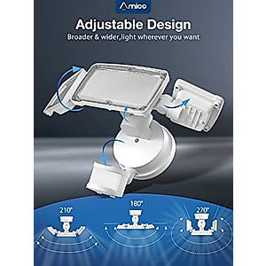 Amico 2-Pack 3 Head LED Security Lights with Motion Sensor, Adjustable 40W, 4000LM, 5000K, IP65 Waterproof, Exterior Flood Light for Garage, Yard（White
