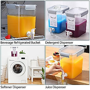 Dandat 2 Pcs 67.6 oz Laundry Detergent Dispenser with Faucet Beverage Refrigerated Bucket Laundry Soap Containers Liquid Detergent Holder with Labels Fabric Softener Container (Grey)