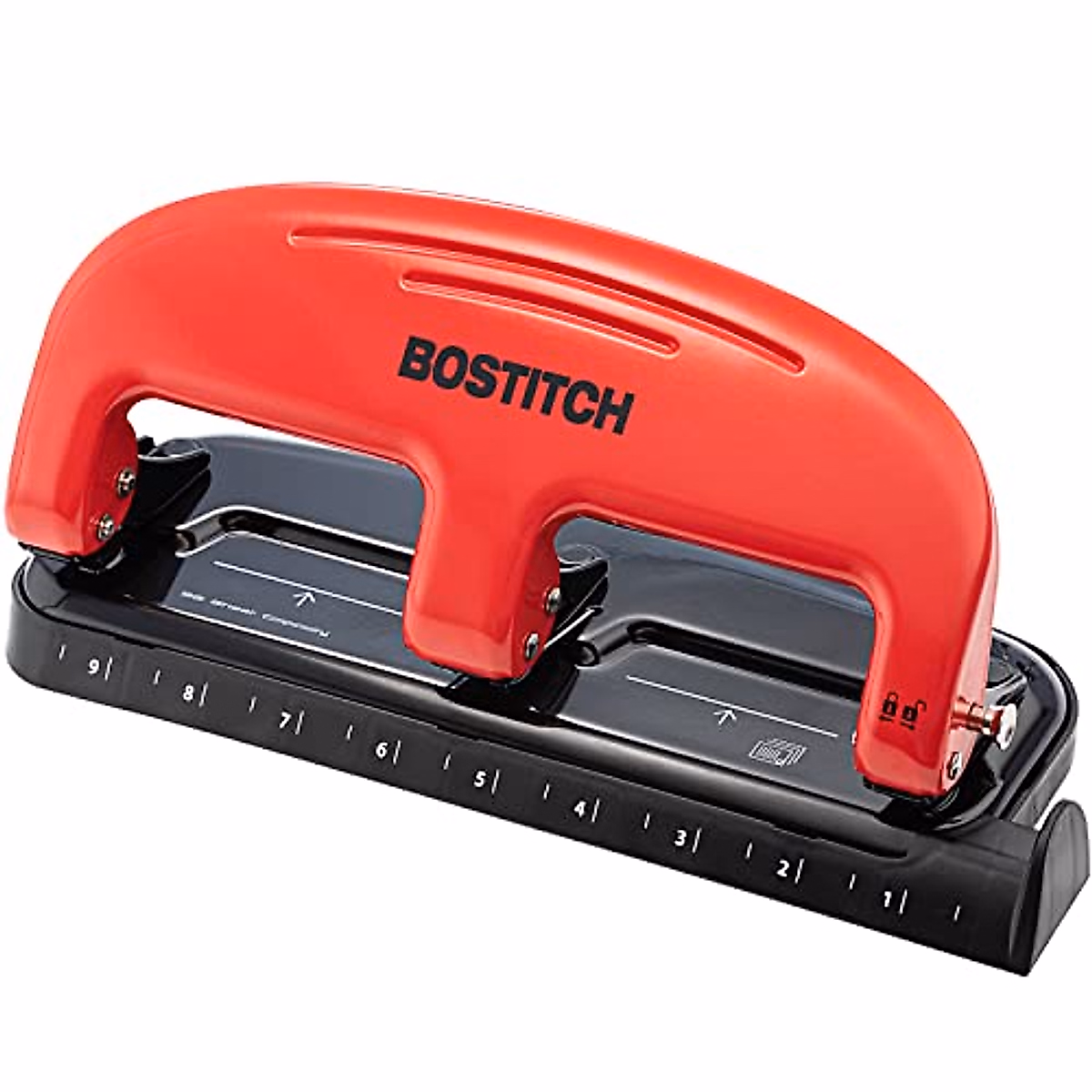 Bostitch Office Three Hole Punch Ez Squeeze Hole Puncher 20 Sheet Standard - Metal Construction - Red