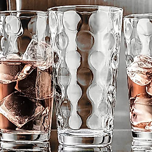 Attractive Set of 10 Drinking Glasses, Clear Heavy Base Tall Bar Beer Glasses, Bubble Design Glass Cups - Highball Glasses for Water, Juice, Beer, Wine, and Cocktails 17oz.