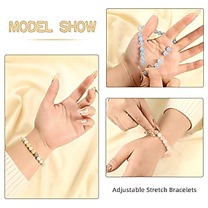 Leocuci 12PCS 8mm Semi-precious Beaded Bracelets for Men Women Healing Stretch Round Bead Crystal Gemstones Bracelets