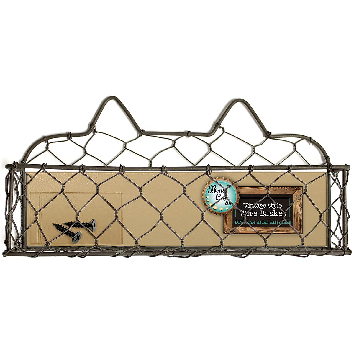 Bottle Cap BSKT1 Wide Wire Basket with Screws, 9-Inch