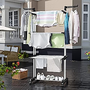Clothes Drying Rack, 4-Tier Oversize Collapsible Clothes Drying Rack,Stainless Steel Laundry Garment Dryer Stand Stainless Steel Free-Standing Laundry Stand for Towels, Clothes, Shoes, Black & White