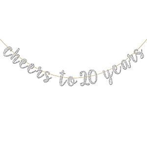 Glitter Silver Cheers to 20 Years Banner - 20th Birthday Sign Bunting 20th Marriage Anniversary Party Bunting Decoration