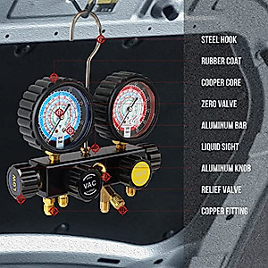 Lichamp HVAC Gauges with Hoses, AC Manifold Gauge Set R410a R134a R12 R22 Refrigerant Gauges