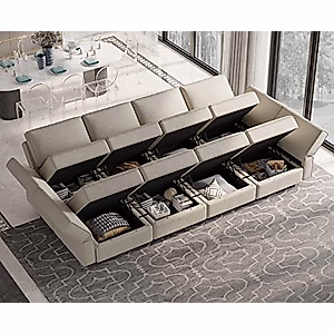 Belffin Modular Sectional Sofa with Storage Chaises Sleeper Couch 8 Seat Bed Grey…