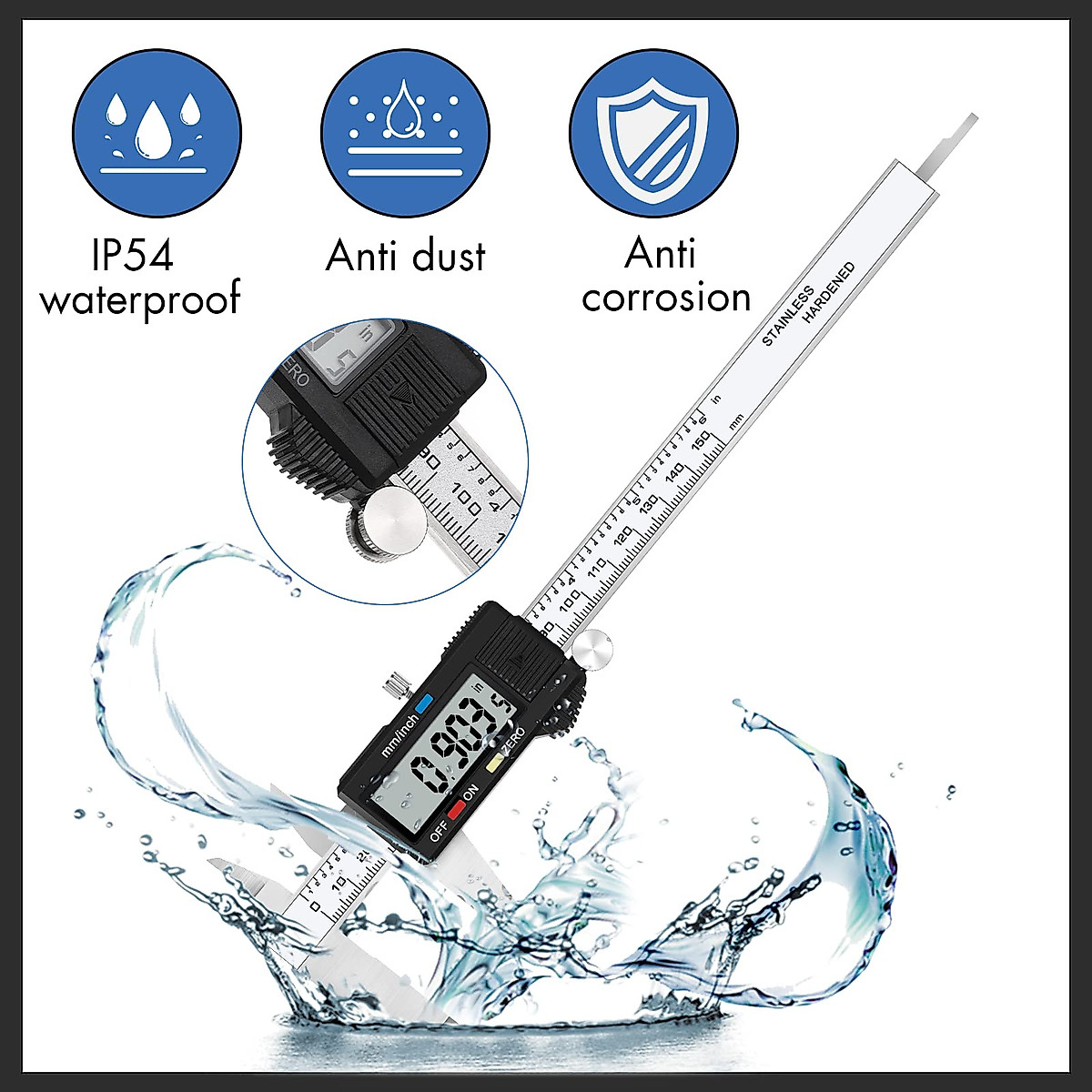 Simhevn Electronic Digital Caliper Measuring Tool, Stainless Steel Vernier Caliper Digital, Easy Switch from Inch Metric, LCD Screen,0-6inch/150mm Caliper Measuring Tool for DIY/3D Printing