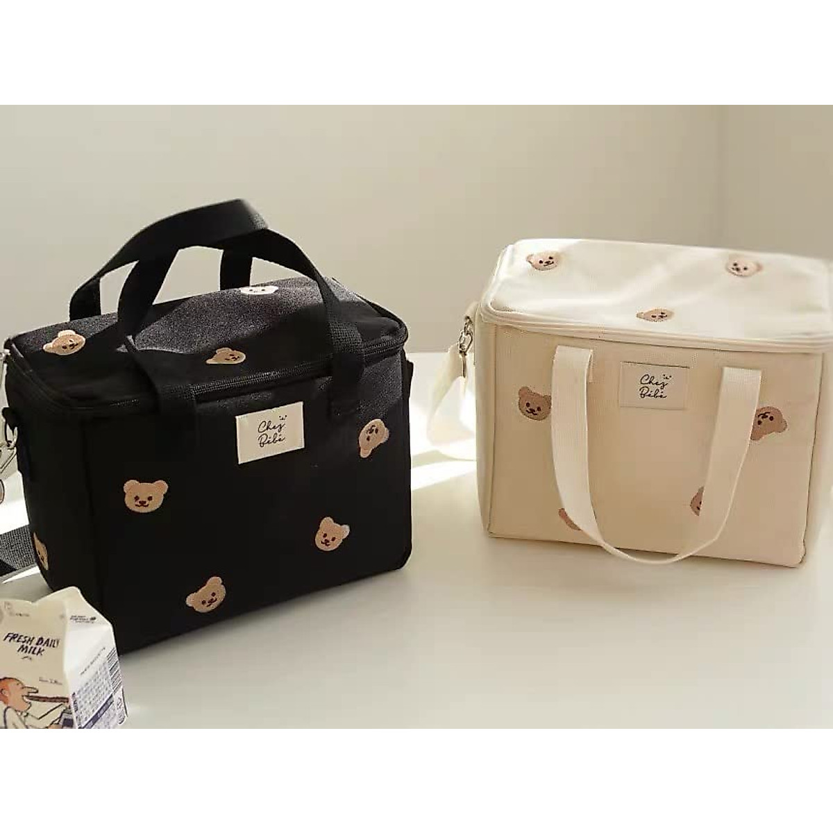 RICHTRUE Kawaii Lunch Bag for Girls Lunch Box Insulated Cute Lunch Bags for Women Insulated Lunch Box for Kids (Black 2)