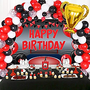 Boxing Birthday Party Decorations Boxing Match Red and Black Balloon Garland Kit Happy Birthday Backdrop Wrestling Party Decors Fight Sports with Championship Trophy Foil Balloon for Kids Men Women