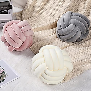 Macarrie 3 Pieces 8.6 Inch Knot Ball Pillow Round Throw Pillow Soft Decorative Plush Cushion Aesthetic Knotted Pillow Home Sofa Floor Bedroom Photography Decor (Milk White, Light Gray, Pink)