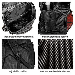 Xelfly Basketball Backpack with Ball Compartment – Sports Equipment Bag for Soccer Ball, Volleyball, Gym, Outdoor, Travel, Team – 2 Bottle Pockets, Includes Laundry or Shoe Bag – 25L (Black)
