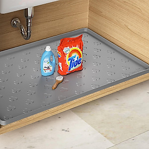 Under Sink Mat - Waterproof Kitchen Cabinet Tray - 34" x 22" Flexible Silicone Under Sink Liner with Drain Hole - Kitchen Bathroom Cabinet Mat and Protector for Drips Leaks Spills