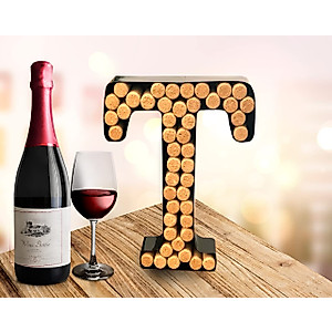 Premium Metal Letter Wine Cork Holder Is A Perfect Bar Decor Made of Durable Metal and A Glossy Black Finish With Rounded Edges , This Bar Cart Accessories Is Easy To Hang , Letter T (9,7”x 2”x 12,2”)