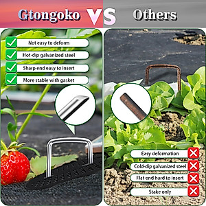 Gtongoko Landscape Staples 50Pcs Garden Stakes + 50Pcs Gaskets + 1 Pick Up Hook Upgraded 6 Inch 11 Gauge Tent Stakes Galvanized Yard Stakes for Weed Barrier SOD Fabric Plant Cover Stakes Outdoor Décor