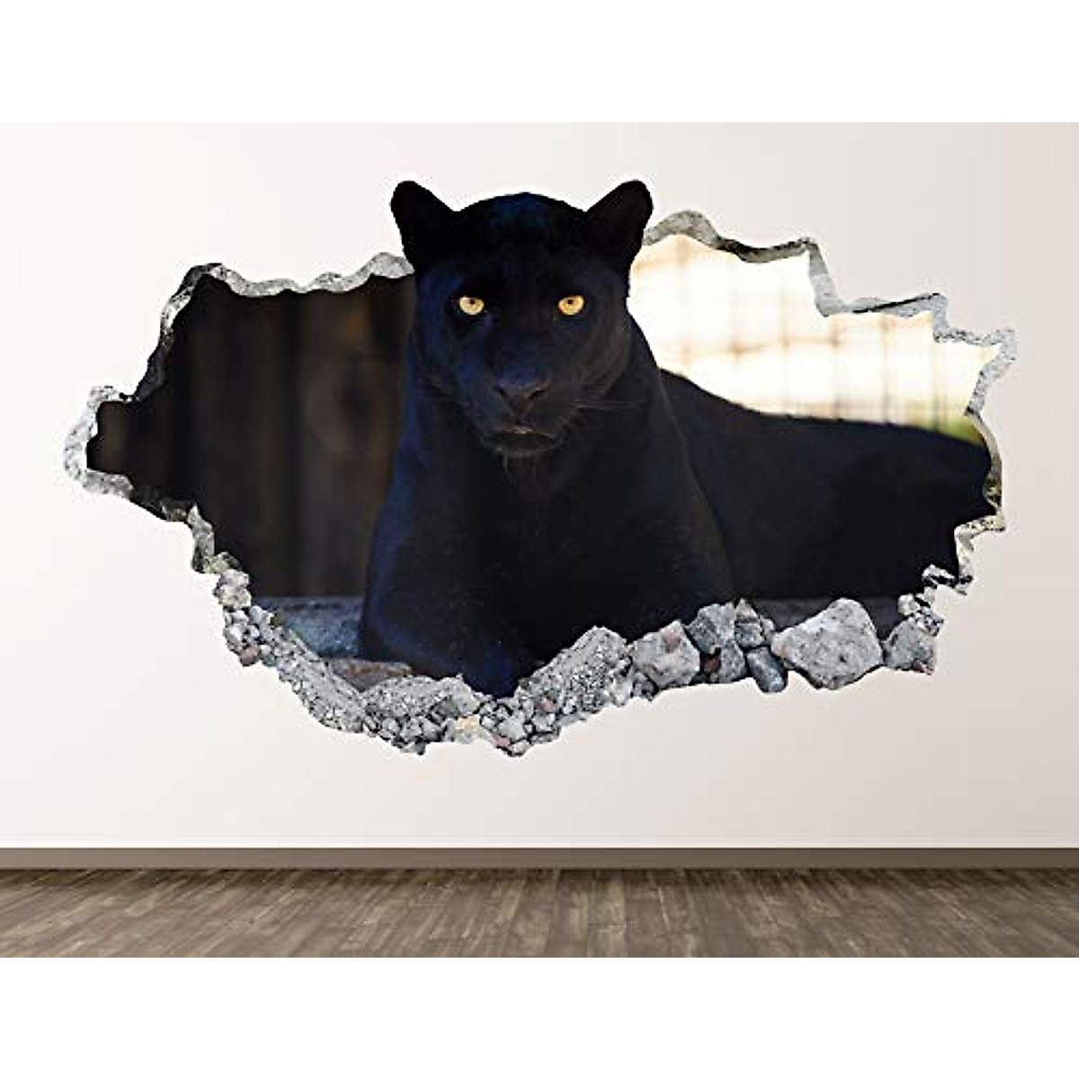 Black Panther Wall Decal Art Decor 3D Smashed Wild Animal Sticker Poster Kids Room Mural Custom Gift BL1024 (50"w x 30"H)