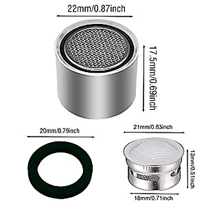 4 Piece Kitchen and Bathroom Faucet Aerators, 2 Pcs Aerator Filter Replacement Parts with Brass Housing 55/64" 22mm Female Bathroom Aerator Faucet Filter with Washer for Kitchen and Bathroom