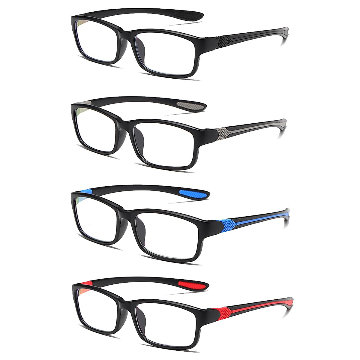 JOON-joon Reading Glasses Men 4 Pairs Ultra Light TR90 Sports Style Blue Light Blocking Readers+3.0