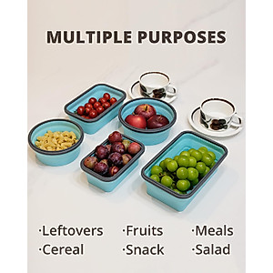 Lunememo 16 Pack Collapsible Silicone Food Storage Containers with Lids, Freezer & Dishwasher Safe, Foldable Lunch Box for Camper, Leftovers, Snacks, Meals, Blue