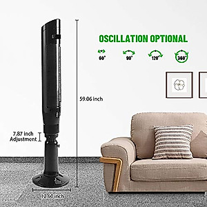 Kismile 59 Inch Portable Oscillating Quiet Tower Fan with Remote Control,3 Modes and 8 Wind Speed Setting, Built in 24 H Timer LED Display Powerful Standing Fans (59 inch, Black)
