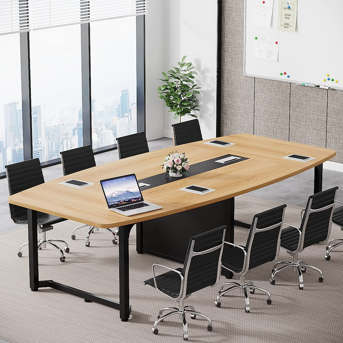 Tribesigns 8FT Conference Table, 94.5L x 47.2W inch Large Meeting Table, Modern Rectangular Seminar Table for Office Meeting Conference Room, Metal Frame