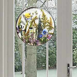 couraged Pressed Flower Ornament Frame, Hanging Acrylic Frame with Pressed Flower, Dried Flower Frame Art Decor, Exquisite Wall Frame Hangings for Home Office Garden