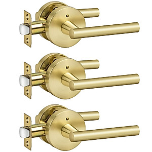 goldenwarm Gold Interior Door Handles, Gold Privacy Lever Door Handle, Heavy Duty Interior Bedroom Door Lever Pack, Gold Door Handles Interior for Bathroom (3 Pack)