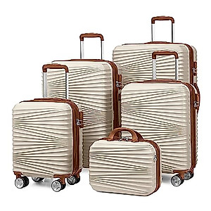 LEAVES KING Luggage 5 Piece Sets, Hard Shell Luggage Set Expandable Carry on Luggage Suitcase with Spinner Wheels Durable Lightweight Travel Set for Men Women(14/18/20/24/28, White)