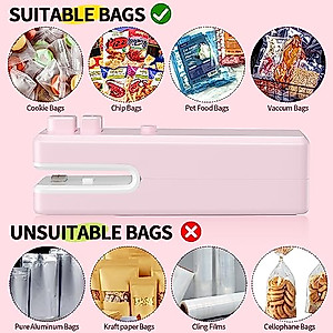 Bag Sealer Mini, 3 in 1 Mini Bag Sealer Heat Seal with Cutter & Magnet, Rechargeable Mini Chip Bag Vacuum Sealer Machine for Reseal Plastic Bags & Keep Snacks Fresh, Portable Kitchen Gadget (PINK)
