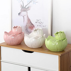 Topjia Lotus Ceramic Cat Drinking Water Fountain, Pet Ultra Quiet Intelligent Drinking Machine,USB Electric Water Dispenser,Tabletop Fountains Decoration for Home Office(6.9x5.8in, Pink)