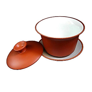 YXHUPOT Teacup Kungfu Zea bowl Zisha Red Clay black 4oz/130ml Cup Gaiwan Sancai Saucers (Red white)