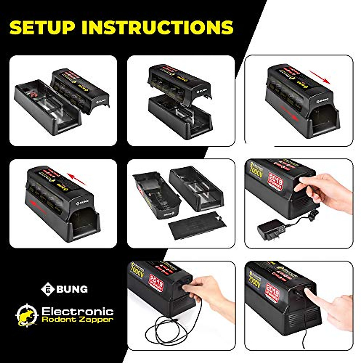 Ebung Electric Mouse Trap and Rat, Rodent, Chipmunk Zapper That Work— Instant and Humane Rodent Mice Killer – Powerful 7000 V Electrical Beam – Mess-Free Operation – Works Safe and Durable