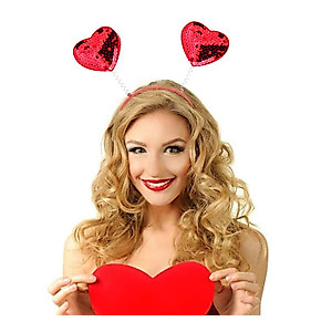 Heart Headband Cupid Headband Sequin Love-shaped Cupid Headpiece Heart Ears Headband Heart Headpiece Cupid Ears Valentine Head Boppers Valentine Day Accessories for Halloween Party Red Cupid Costume