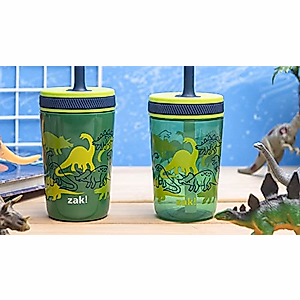 Zak Designs Dino Camo Kelso Tumbler 3pc Set, Leak-Proof Screw-On Lid with Straw, Bundle for Kids Includes Plastic and Stainless Steel Cups with Additional Sipper, 15 fluid ounces