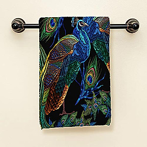 Swono Embroidery Peacocks Hand Towel Cotton Washcloths,Beautiful Peacocks and Feathers Soft Towels for Bathroom Spa Gym Yoga Beach Kitchen,Hand Towel 15x30 Inch