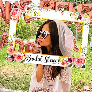 JeVenis Floral Bridal Shower Photo Booth Props Bride to Be Photo Booth Frame Floral Bridal Shower Party Supplies Hen Party Bachelorette Party Supplies