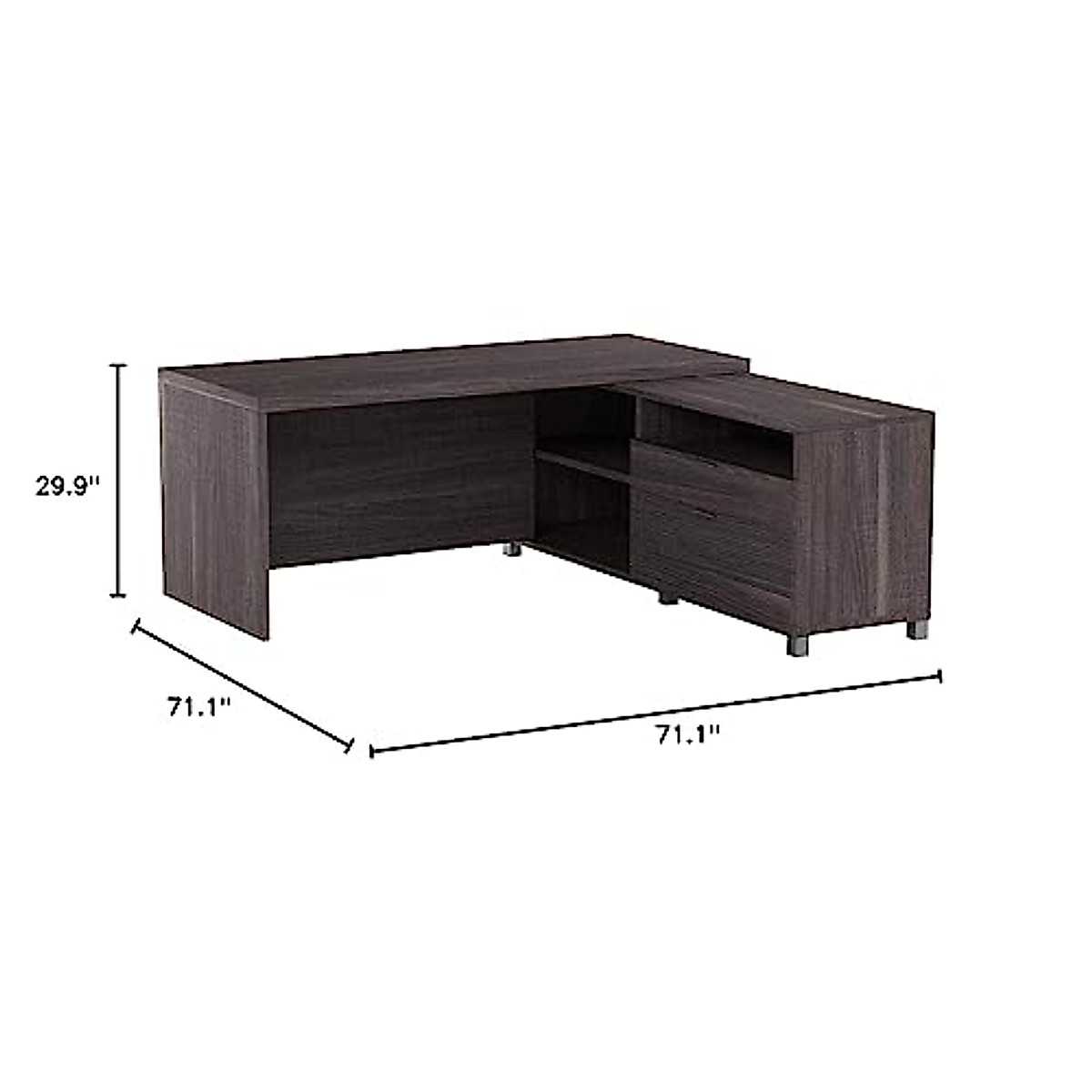 BESTAR Pro-Linea L-Shaped Office Desk, 72W, Bark Grey