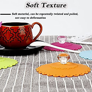 Fellibay Silicone Cup Lids Diamond Flexible Mug Covers Reusable Tea Coffee Cup Covers Anti-dust Airtight Seal Cup Lids Glass Cup Universal Lids for Home Kitchen Using 6pcs