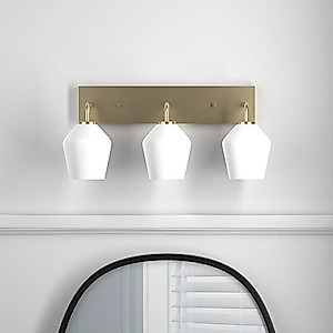 Globe Electric 51615 Raja 3-Light Vanity Light, Matte Brass, Opal Glass Shades