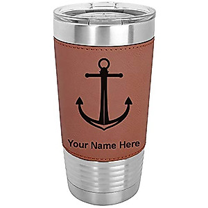 LaserGram 20oz Vacuum Insulated Tumbler Mug, Boat Anchor, Personalized Engraving Included (Faux Leather, Dark Brown)