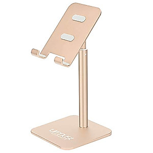 Urmust Cell Phone Stand Height Angle Adjustable Phone Stand for Desk Phone Holder for Office Compatible with iPhone 14 13 12 11 Pro Max X Xr 8 Plus 7 6 (Gold)