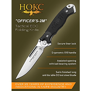 HOKC Officer's-2M | 320-100404 | Pocket Knife, EDC Knife by Official Dealer - Designed by Russian Master Aleksander Biryukov - Liner Lock, G10 Handle, Thumb Stud, Funger Flipper, Ball Bearing Pivot, Comfortable Pocket Clip, Long and Durable D2 Stainless T