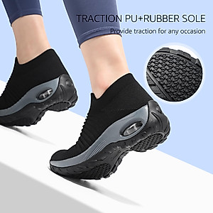 STQ Womens Slip on Walking Shoes Breathable Non Slip Work Shoes Comfortable Air Cushion Orthopedic Sneakers with Arch Support Black 7.5